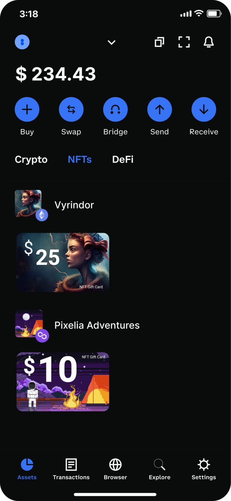 NFT gift card properties - Atomicrails