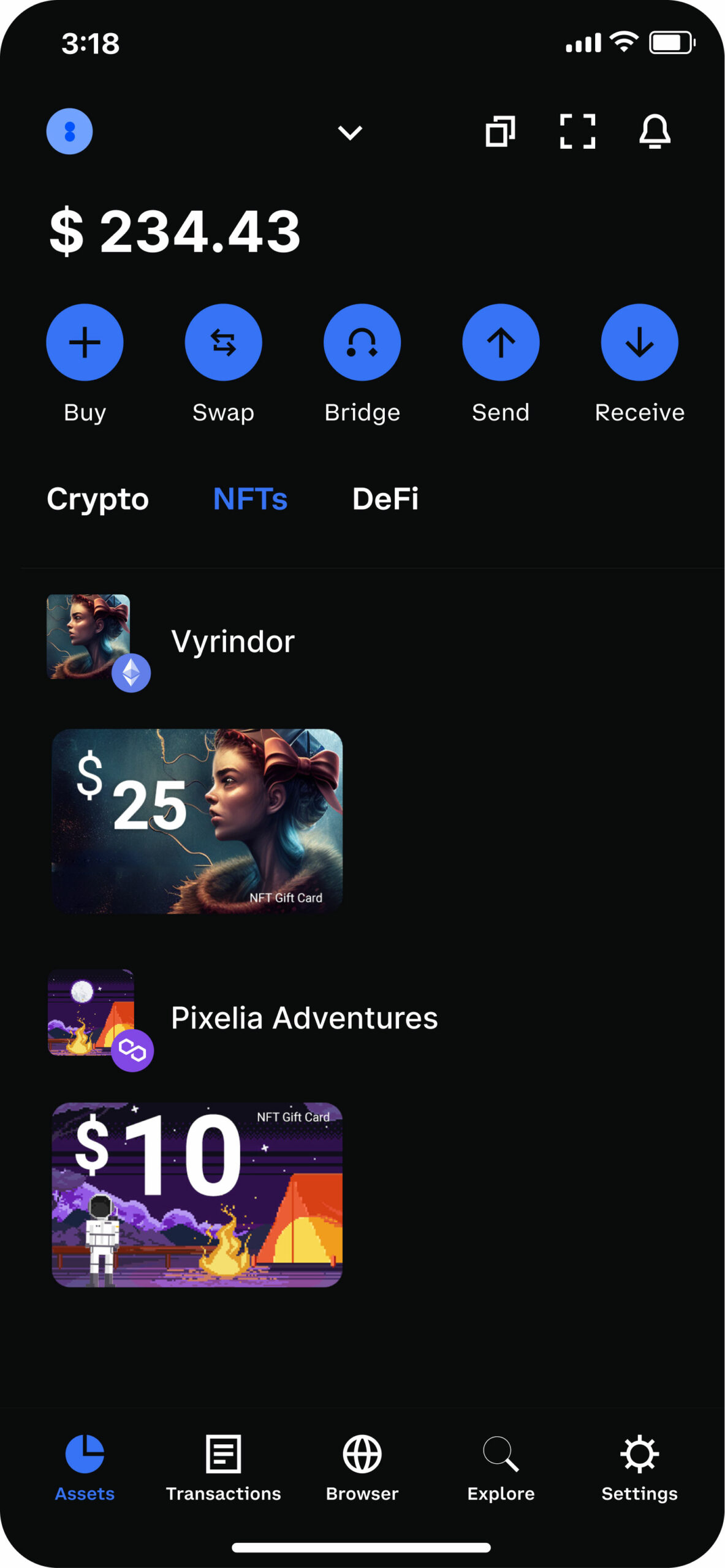 NFT gift card properties - Atomicrails